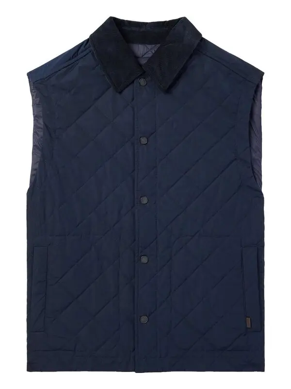 Purdey Corduroy-trimmed Quilted Shell Down Gilet - Blue