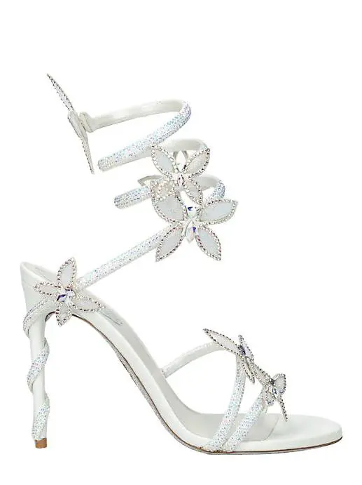 Rene Caovilla Margot Crystal-embellished Leather Heeled Sandals - White