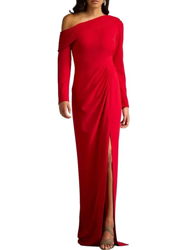 Tadashi Shoji Pleated One-shoulder Gown - Flame