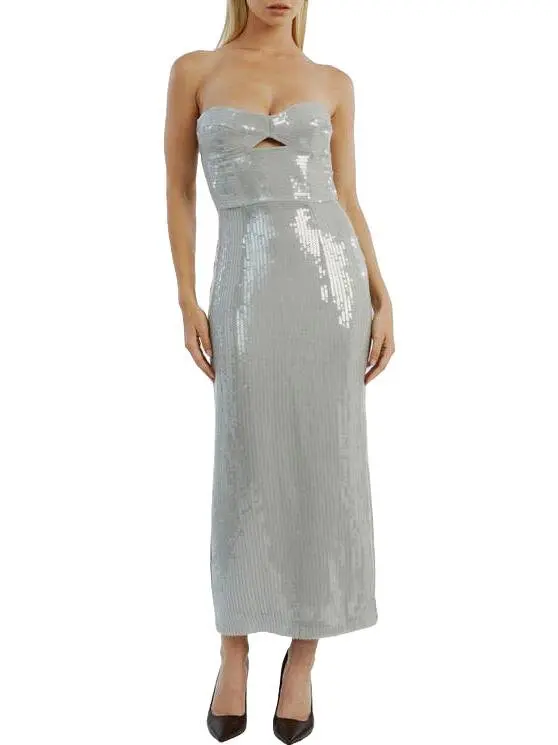 Bardot Cerise Sequin Cutout Strapless Dress - Dove Grey