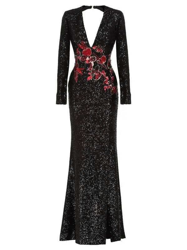 Elie Saab Embroidered Sequinned Gown - Black