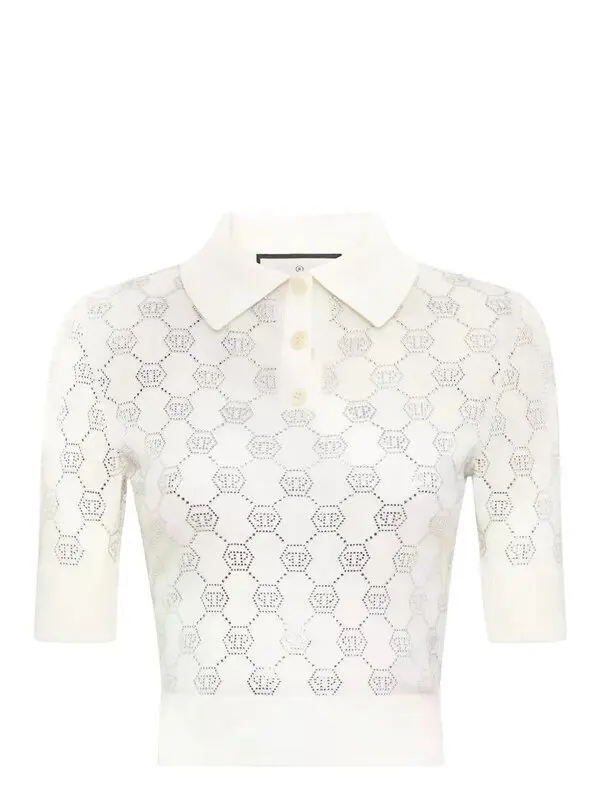 Philipp Plein Monogram Knitted Polo Shirt - Neutrals