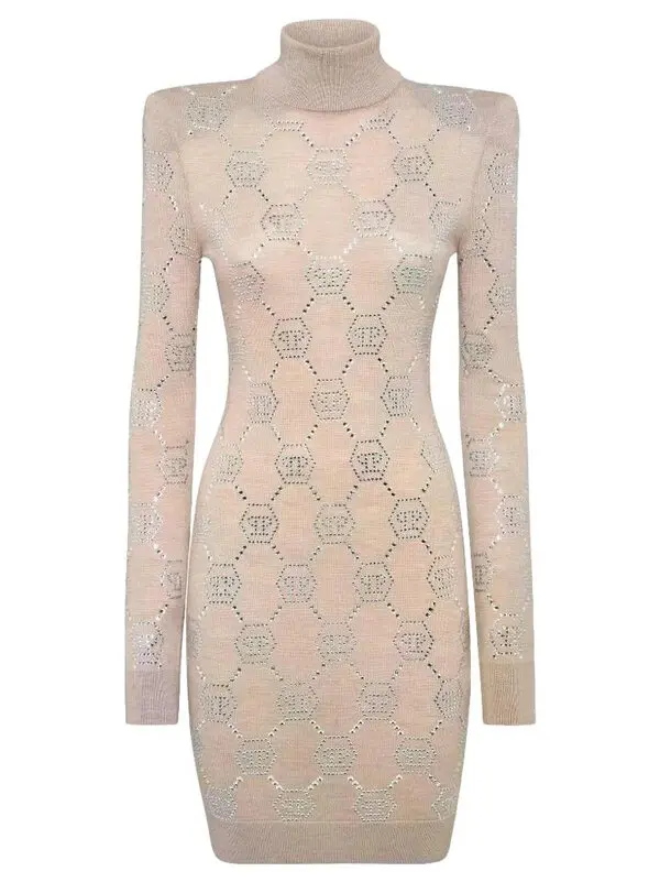 Philipp Plein Crystal-embellished Monogram Mini Dress - Neutrals