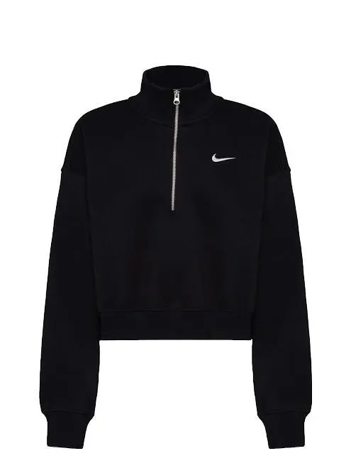 Nike Phoenix Fleece Oversized Half-zip Crop Sweatshirt - Black/sail