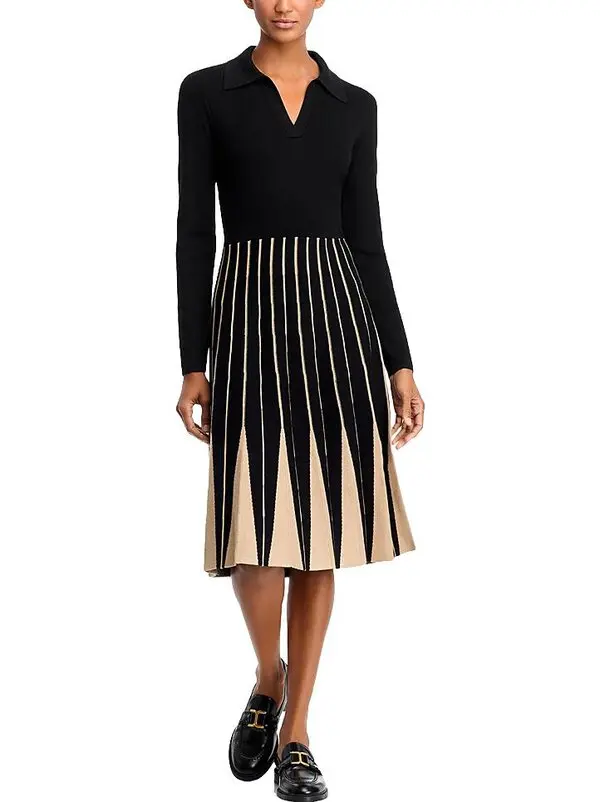 T Tahari Pleated Sweater Dress - Black/toast