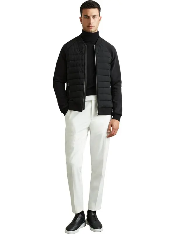 REISS Rochdale Hybrid Quilt Raglan-sleeve Bomber Jacket - Black