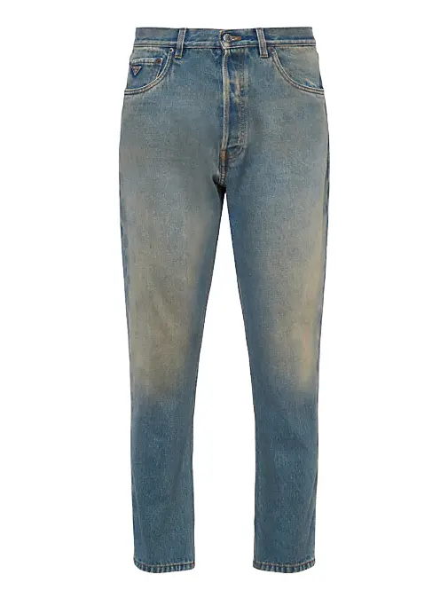 Prada Logo-plaque Cropped Tapered-leg Jeans - Blue