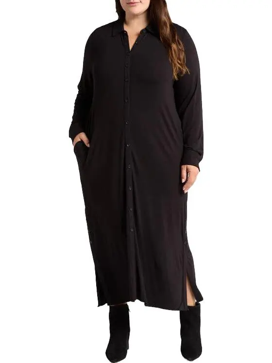 Universal Standard Sally Long Sleeve Liquid Jersey Shirtdress - Black