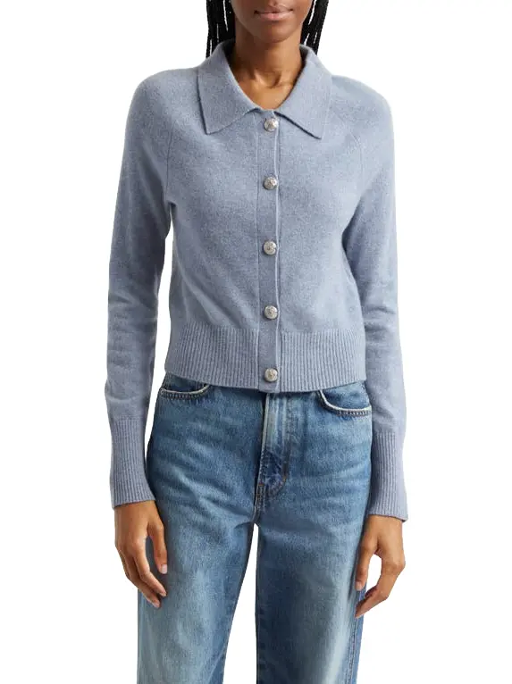 Veronica Beard Cheshire Crop Cashmere Cardigan - Smoke Blue