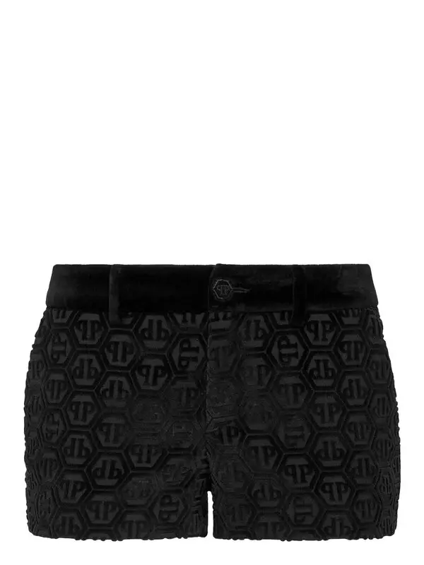 Philipp Plein Monogram Velvet Mini Shorts - Black