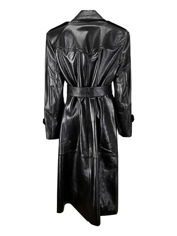 Sportmax Leather Trench Coat - Black