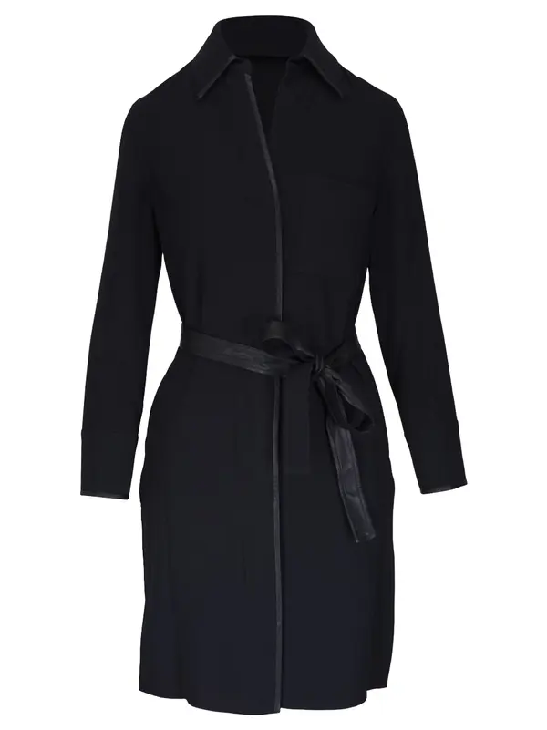 Vince Faux-leather Trim Shirt Dress - Black