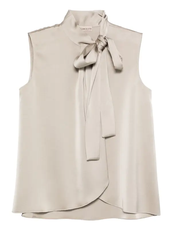 BLANCA VITA Satin Sleeveless Top - Grey