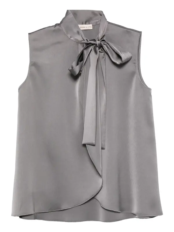 BLANCA VITA Satin Tie-neck Top - Grey
