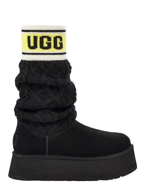 UGG Classic Sweater Letter Boots - Black