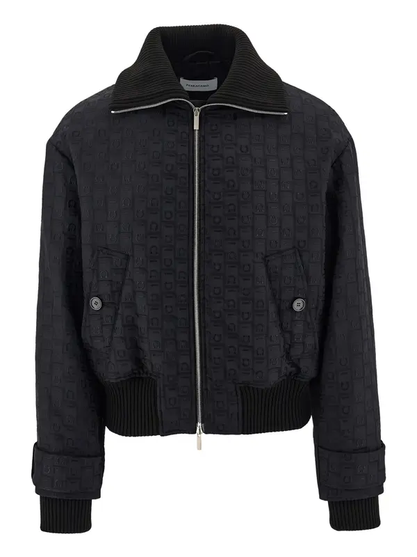 FERRAGAMO Monogram Nylon Blouson - Black