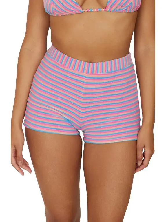 PQ Ella Stripe Terry Cover-up Shorts - Sherbert