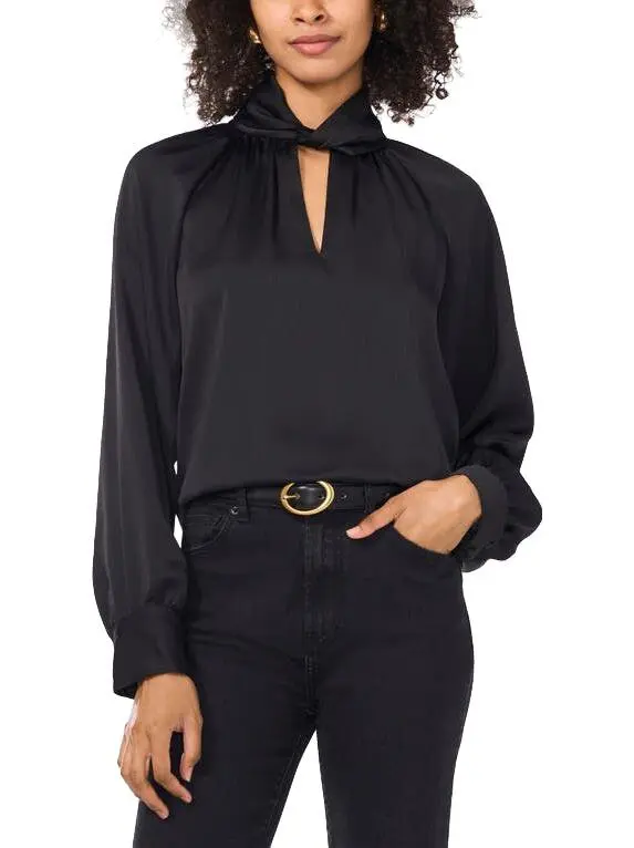 Vince Camuto Twisted Mock Neck Top - Rich Black
