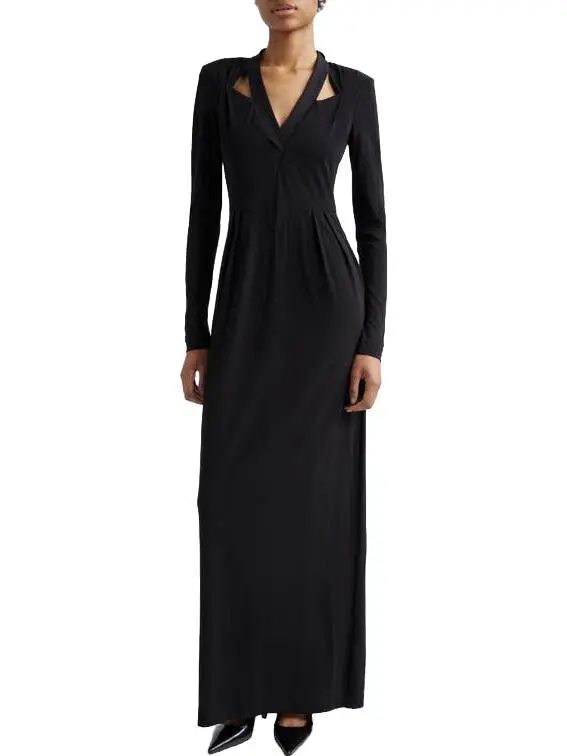 Emporio Armani Cutout Long Sleeve Gown - Solid Black
