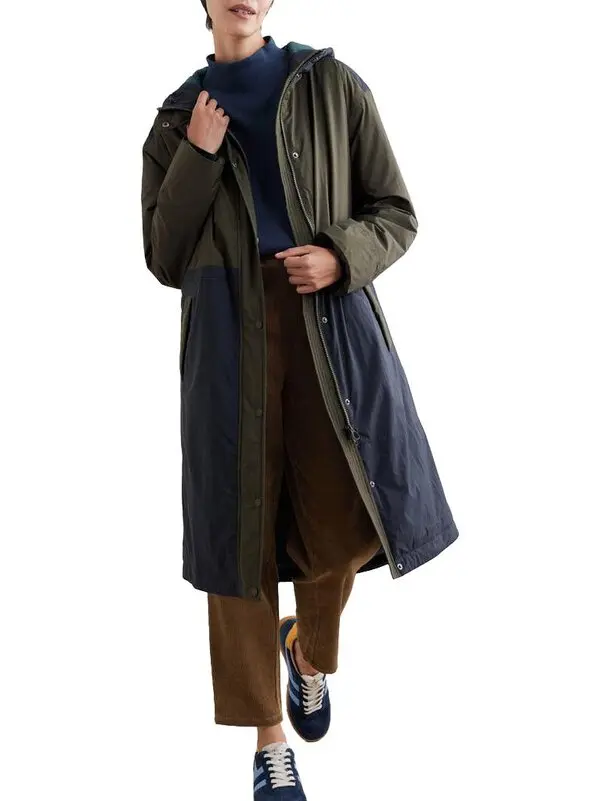 SEASALT CORNWALL Chapel Rock Long Hooded Raincoat - Highland Green/ Inkwell Blue