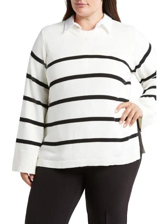 Universal Standard Bardot Stripe Cotton Sweater - Cream/ Black Stripe