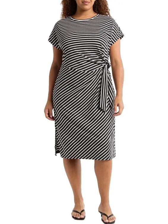 Universal Standard Crescent Knot T-shirt Dress - Black/ White Stripe
