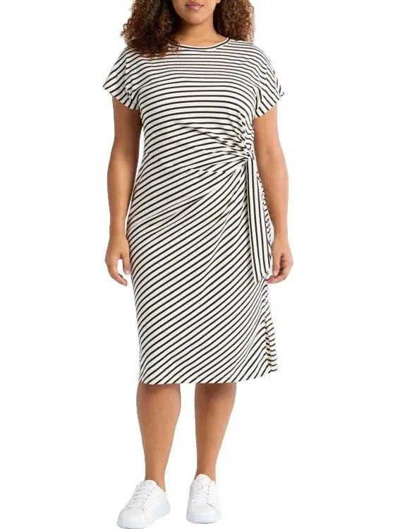 Universal Standard Crescent Knot T-shirt Dress - Ecru/ Black Stripe
