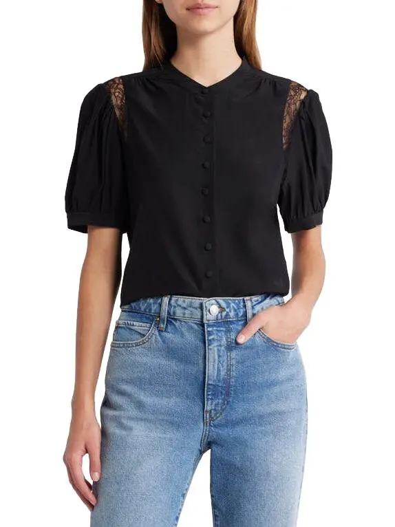 FRAME Lace Inset Silk Shirt - Black