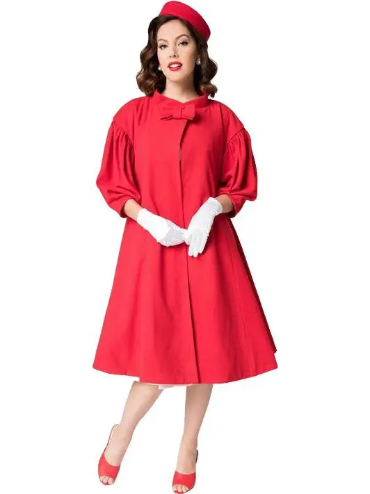 Unique Vintage 1960s Flare Swing Coat - Red