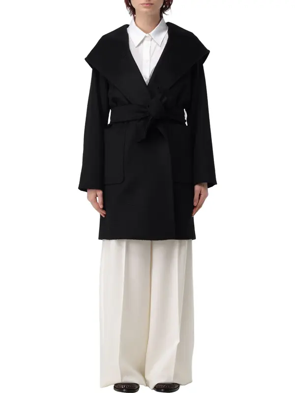 Max Mara Tie Detailed Coat - Black