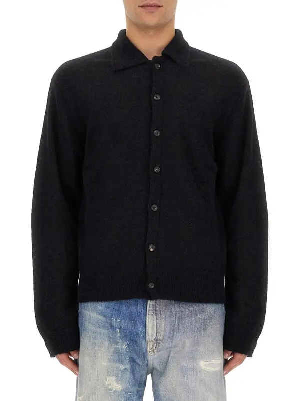 Our Legacy Wool And Alpaca Blend Polo Cardigan - Black