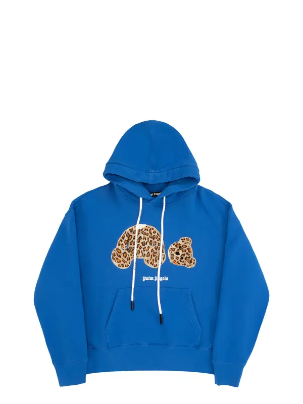 Palm Angels Leopard Bear Hooded Sweatshirt - Blue