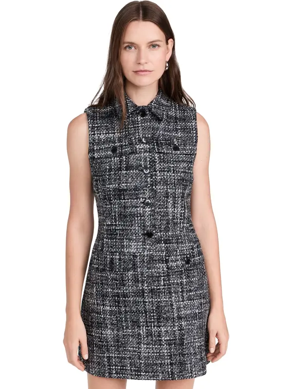 Theory Collared Tweed Mini Dress - Black Multi