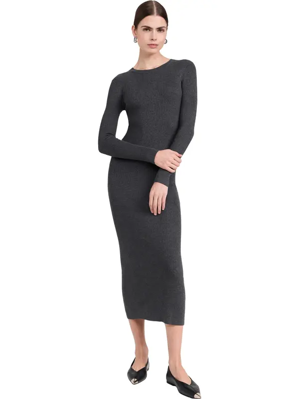 Enza Costa Silk Sweater Rib Crew Dress - Heather Charcoal
