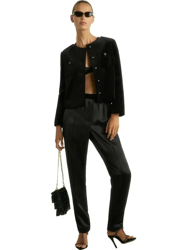 REISS Elea Satin Tapered Trousers - Black
