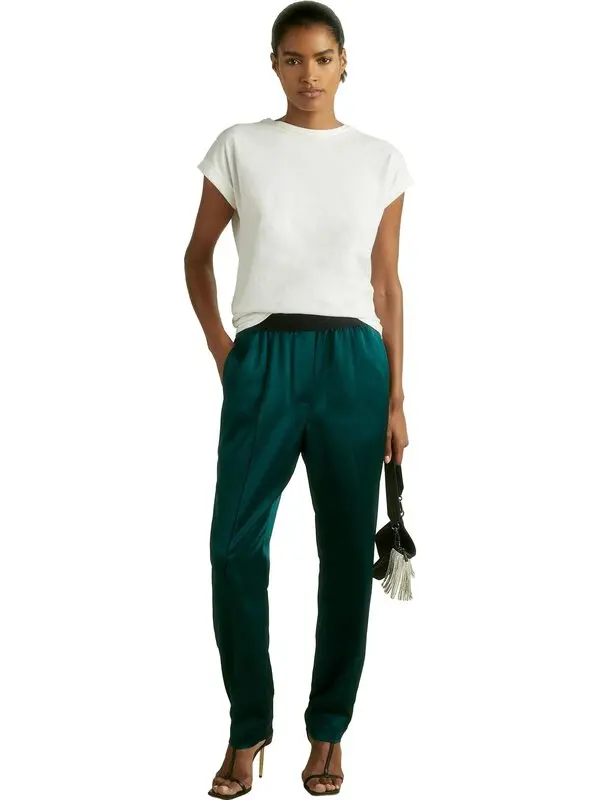 REISS Elea Satin Tapered Trousers - Teal