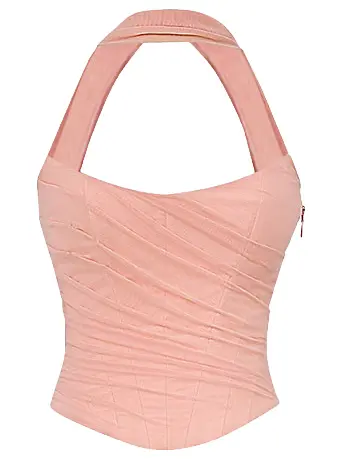 House Of Cb Hallie Strapless Stretch-woven Corset With Neck Scarf - Peach