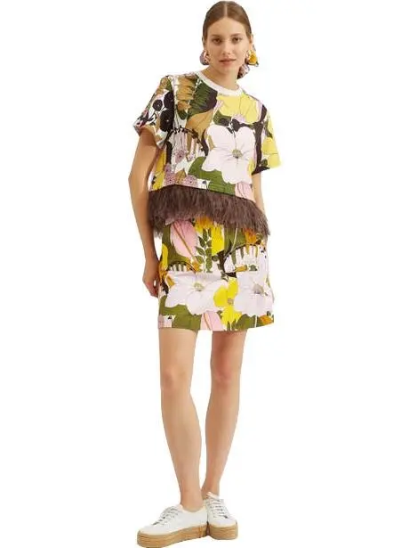 La DoubleJ A-line Mini Skirt - Big Flower Rose Pink
