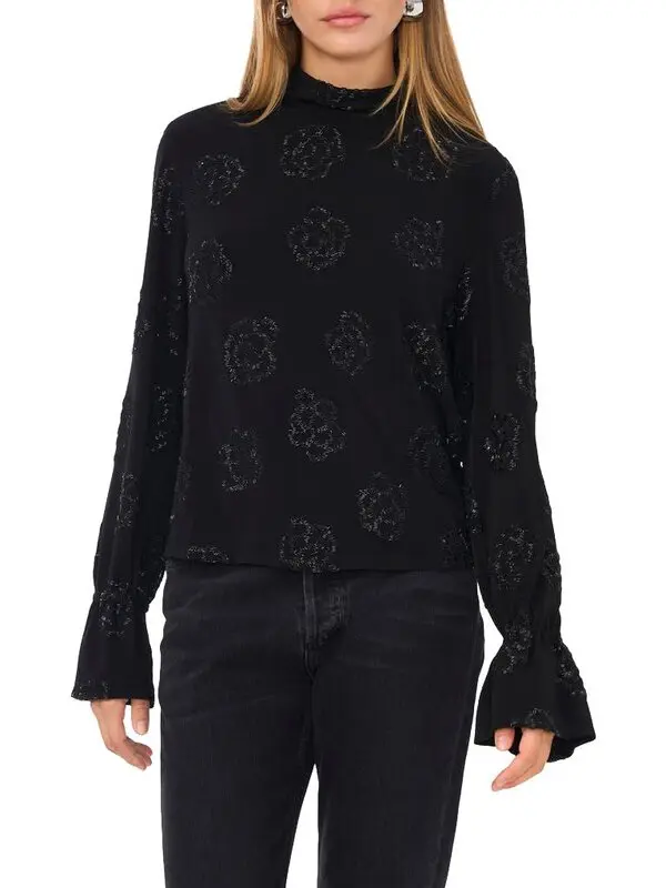 1.State Embellished Mock Neck Top - Rich Black