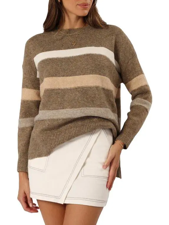 PETAL & PUP Esther Stripe Oversize Sweater - Brown
