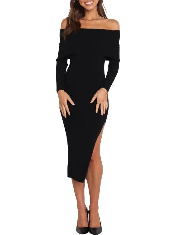 PETAL & PUP Yara Ribbed Sweater Dress - Black