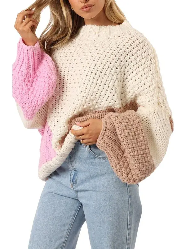 PETAL & PUP Koda Colorblock Oversized Sweater - Ivory Multi