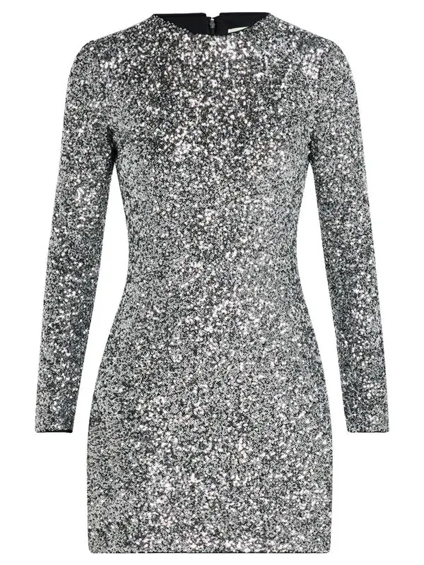 FRAME Long-sleeve Sequined Mini Dress - Silver
