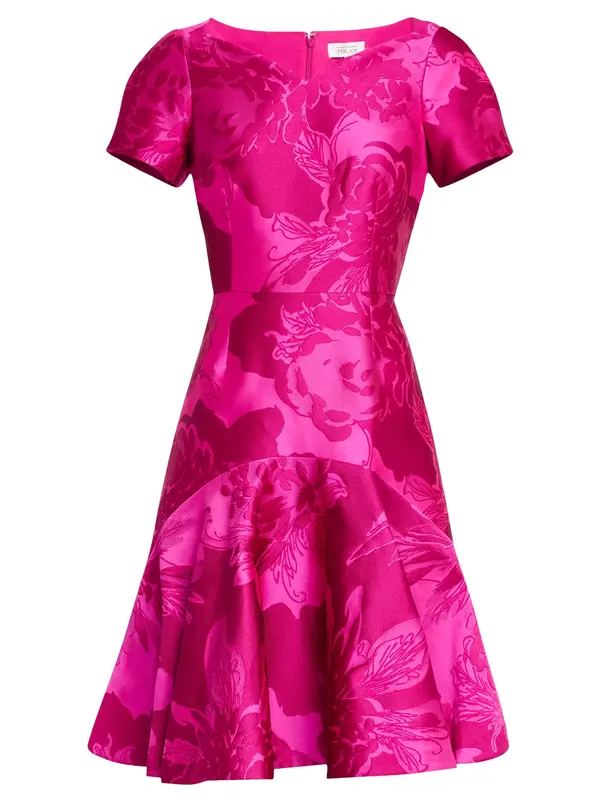 Rickie Freeman For Teri Jon Floral Mikado Flounce Dress - Hot Pink