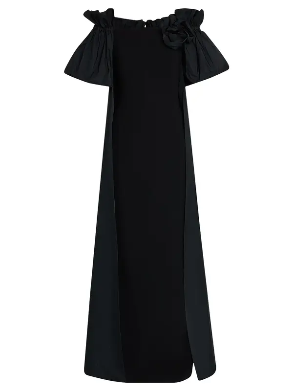 Rickie Freeman For Teri Jon Off-shoulder Cape Gown - Black