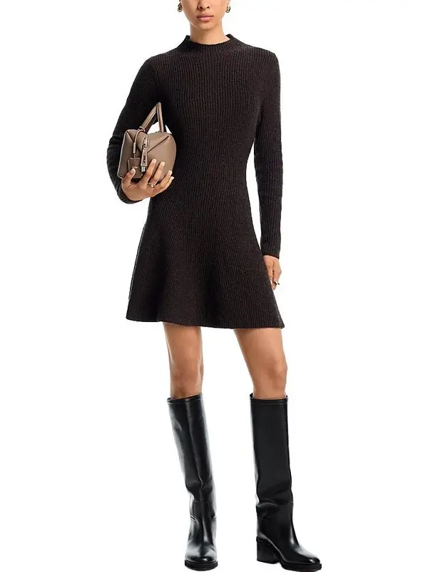 Aqua Mock Neck Knit Long Sleeve Dress - Dark Brown