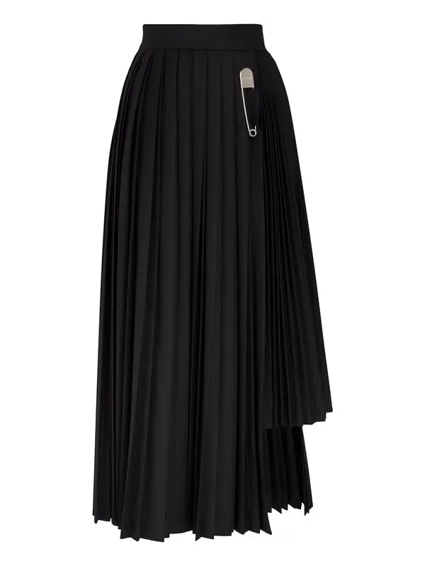 LAURA PITHARAS Wool Contrast Pleated Midi Skirt - Black
