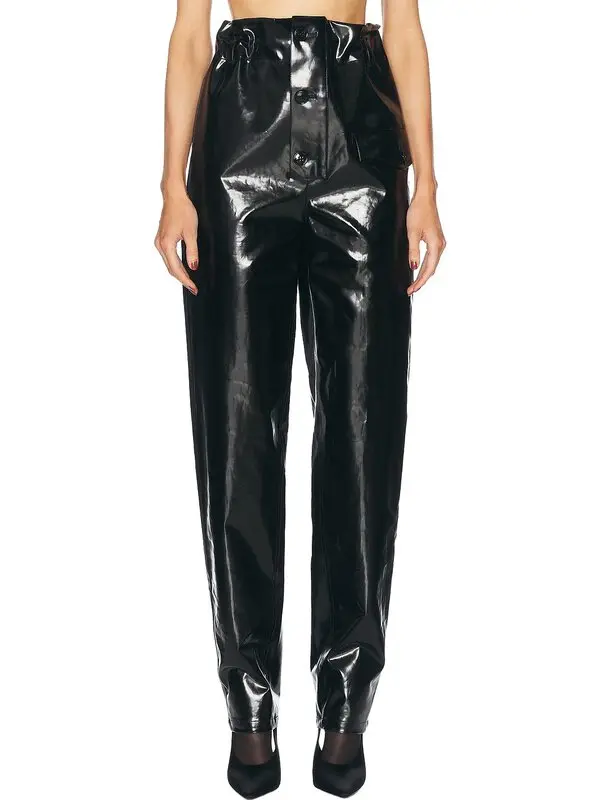 Saint Laurent Tapered Vinyl Coated Pant - Noir & Kaki