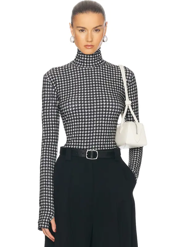 Norma Kamali Slim Fit Longsleeve Turtleneck Top - Large Houndstooth