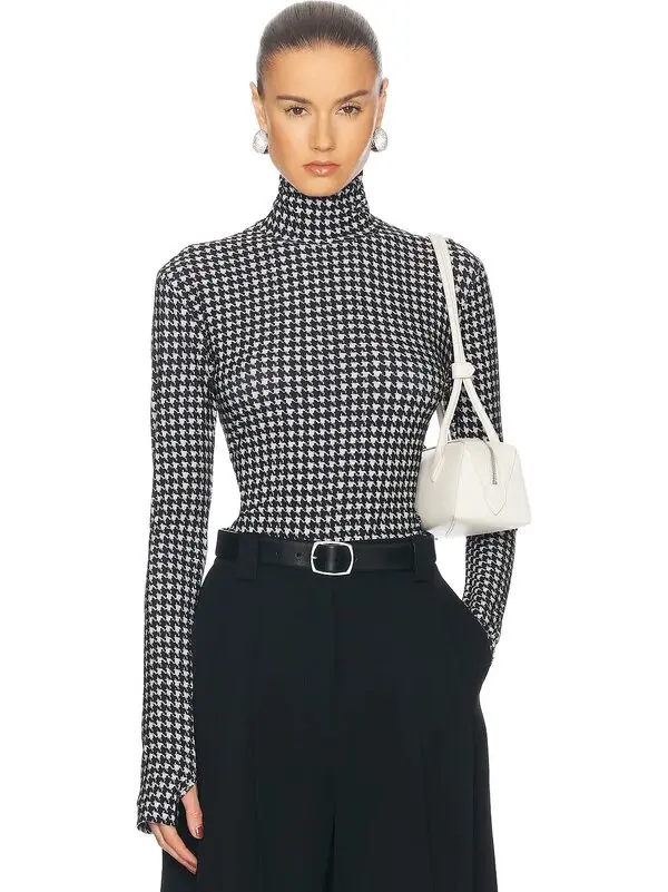 Norma Kamali Slim Fit Longsleeve Turtleneck Top - Large Houndstooth